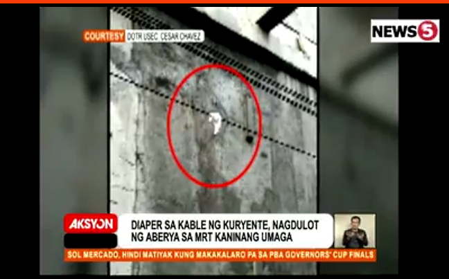 WATCH | MRT service disrupted by diaper hanging on power line