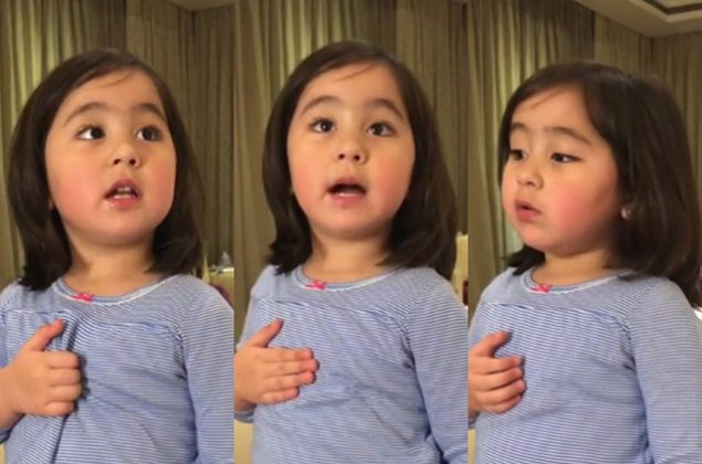 3-year-old Scarlet Snow Belo attempts to sing Lupang Hinirang