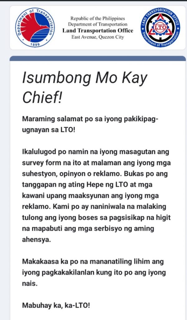 PSA: Complaints, concerns can now be reported to LTO through new online ...