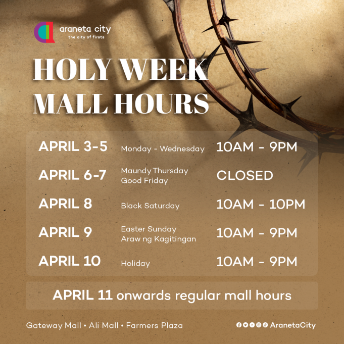 Rundown: Mall hours in Metro Manila this Holy Week 2023
