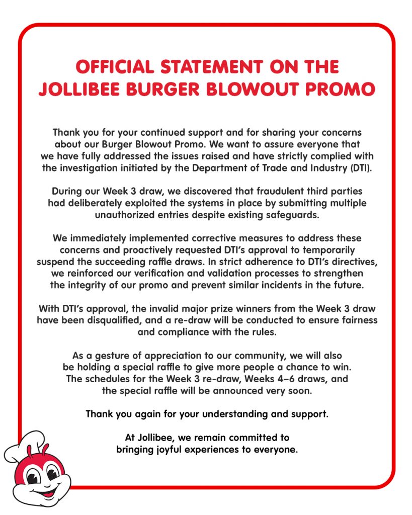 Fast food chain cites third-party fraud in Week 3 burger promo controversy