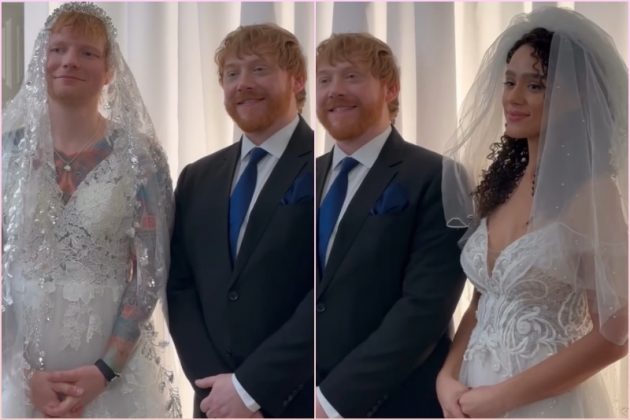 Ed Sheeran rocks wedding dress in BTS clip with Rupert Grint, Nathalie ...